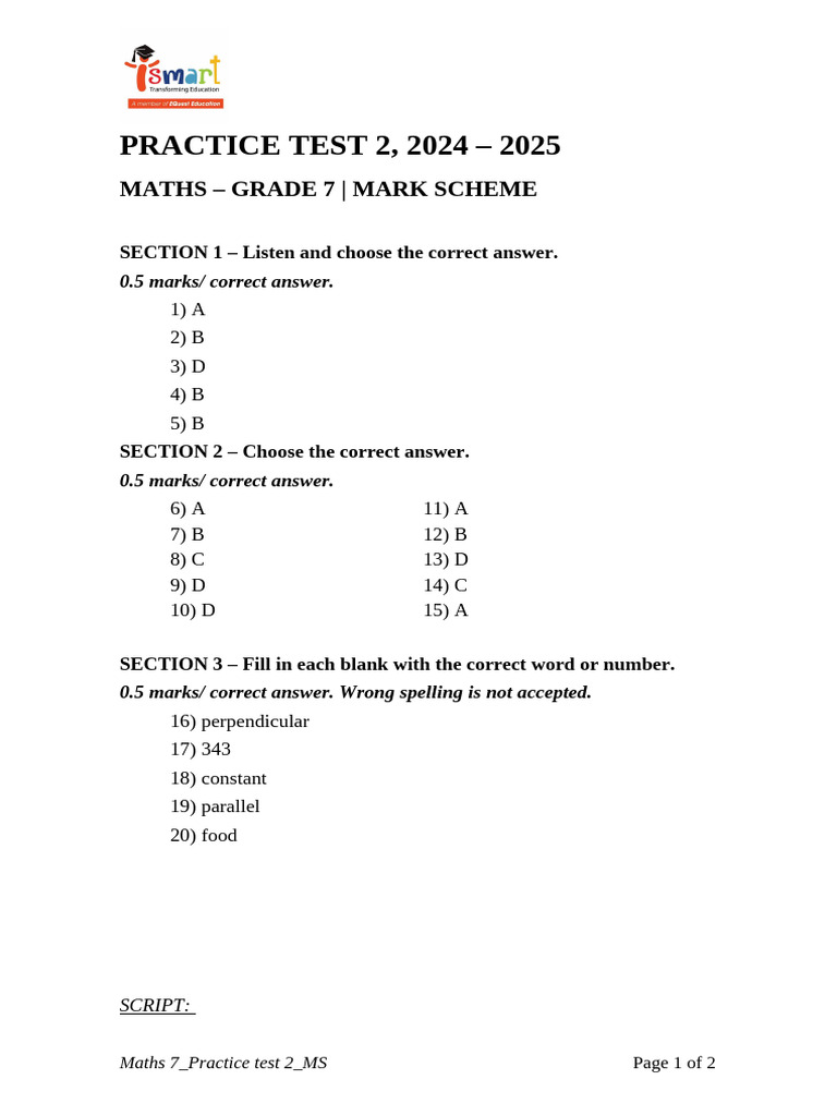 2425 - M7 - Practice Test 2 - Key | PDF