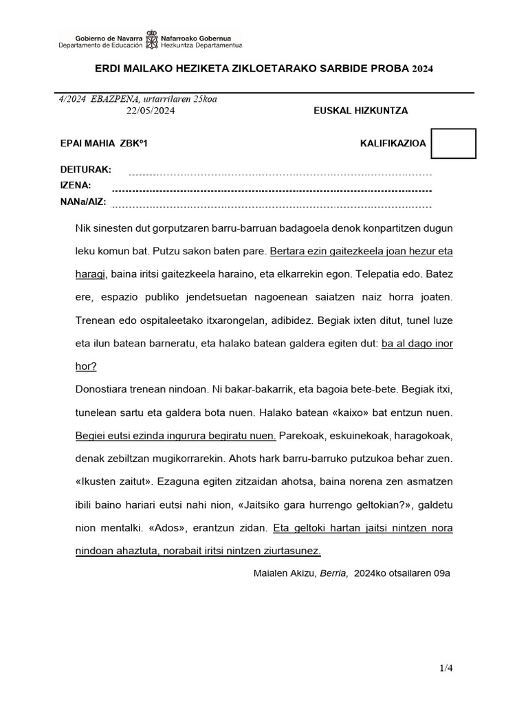 Lengua Vasca GM 2024ko FROGA | PDF