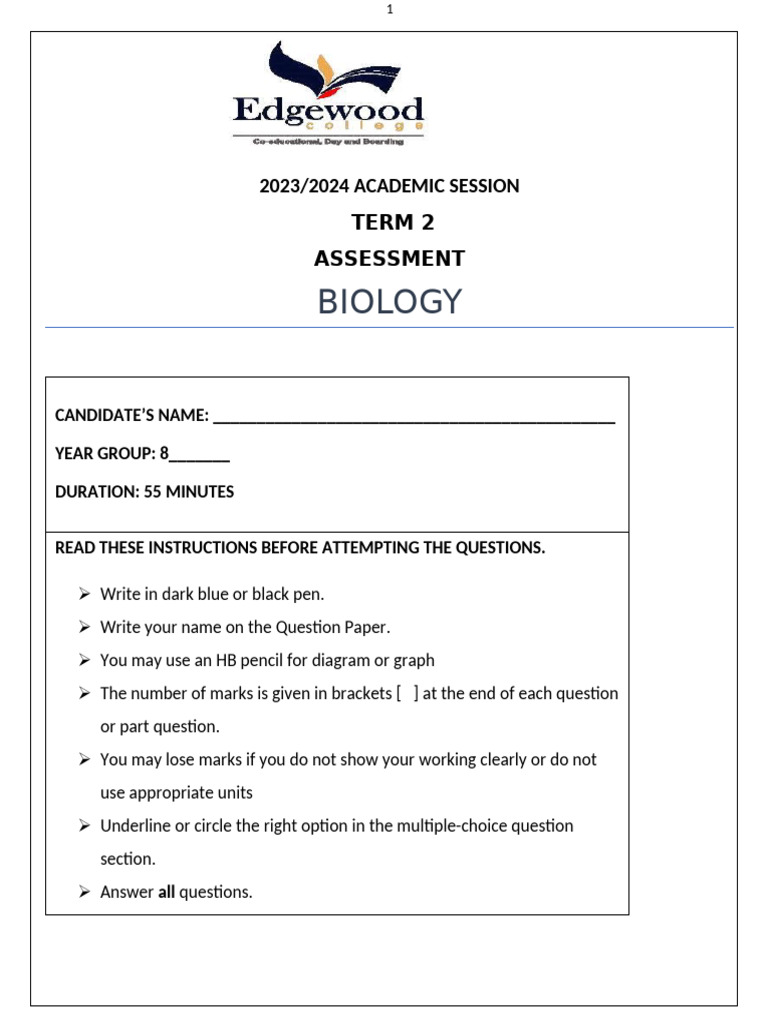 Year 8 Biology Assessment Term 2 | PDF | Blood | Tobacco