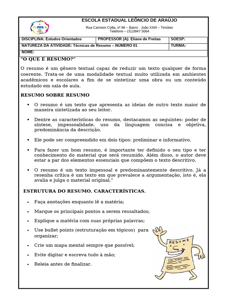 Atividades Sobre Resumo e Grifado. Estudos Orientados | PDF | Abstract ...