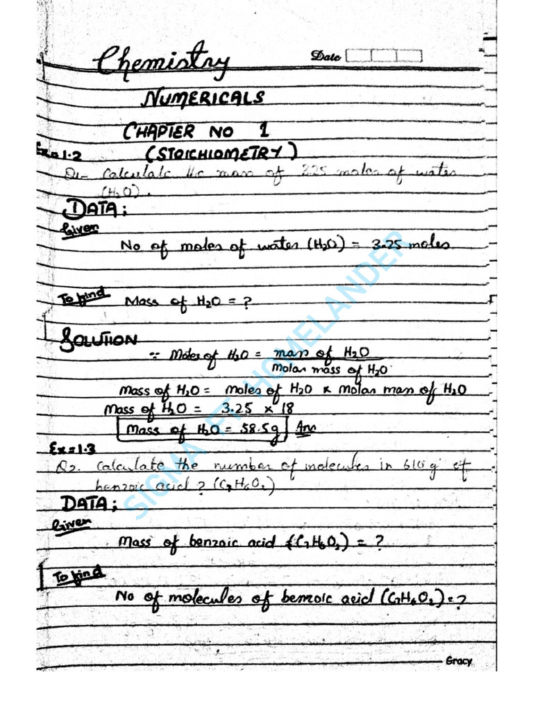 Class 11 Handwritten Chemistry Numerical Notes | PDF