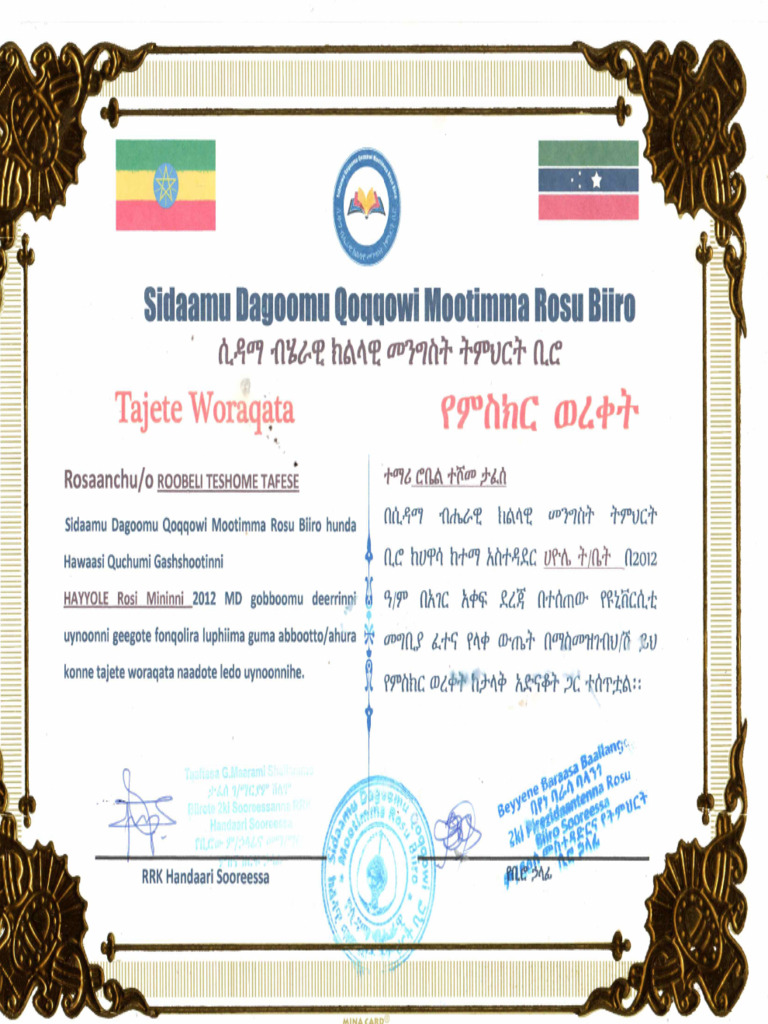 Award From Hawasa For Matric Distinction | PDF