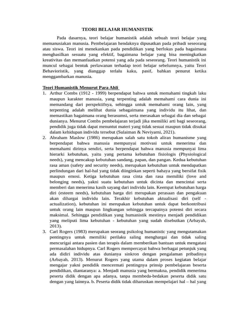Pengertian Teori Humanistik dalam Pendidikan | PDF
