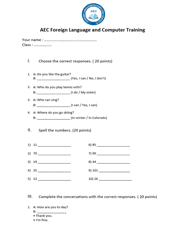 ບົດສອບເສັງອັງກິດ AEC PDF | PDF