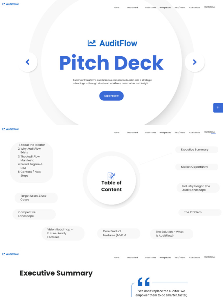 Blue White Modern Pitch Deck Presentation | PDF | Audit | Information ...