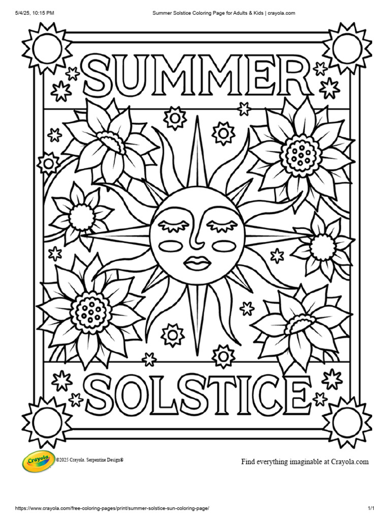 Summer Solstice Coloring Page For Adults & Kids | PDF