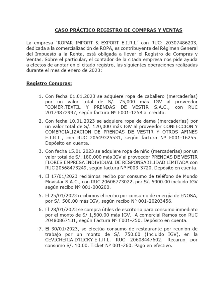 Caso Practico Registro de Compras y Ventas | PDF