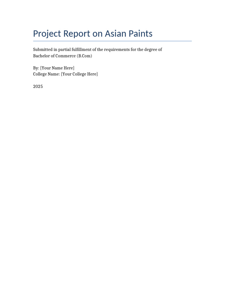 Asian Paints BCom Project | PDF