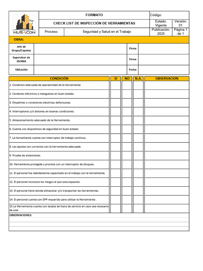 CHECK LIST DE HERRAMIENTAS | PDF