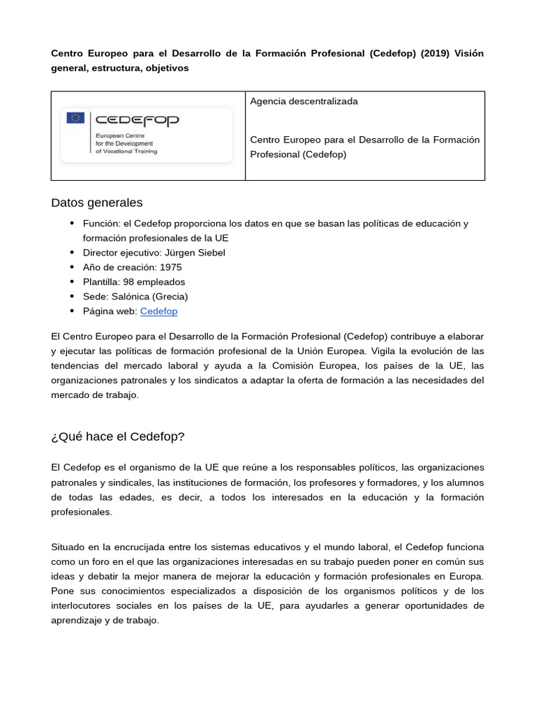Acerca Del CEDEFOP | PDF | Desempleo | Unión Europea