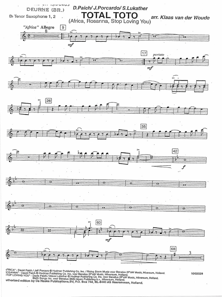 Total Toto-Bb Tenor Saxophone I II | PDF | American Musical Groups ...