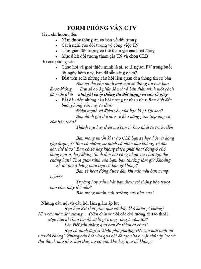 FORM-PHỎNG-VẤN-CTV | PDF