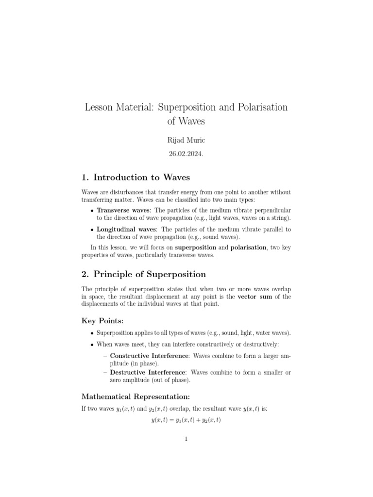 Superpositin and Polarisation | PDF | Waves | Polarization (Waves)