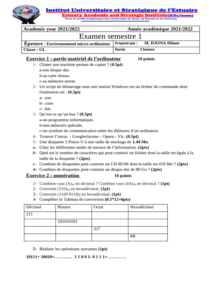 Epreuve Environement Micro Ordinateur | PDF