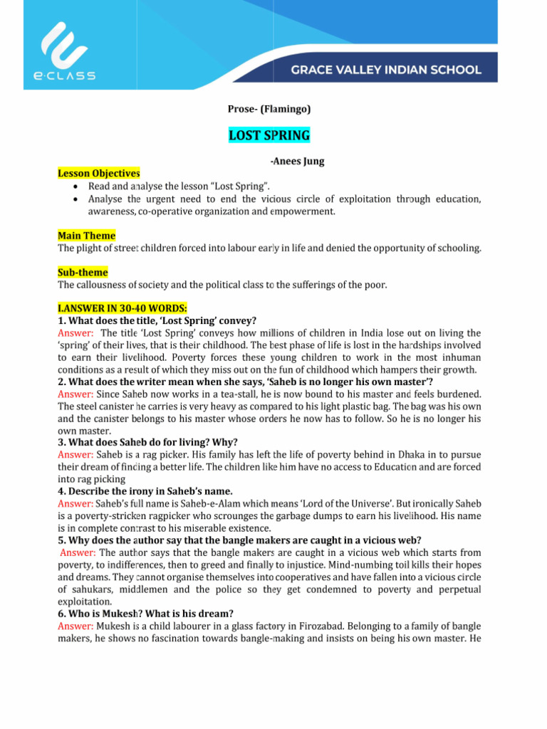 Prose 2 - Lost Spring | PDF