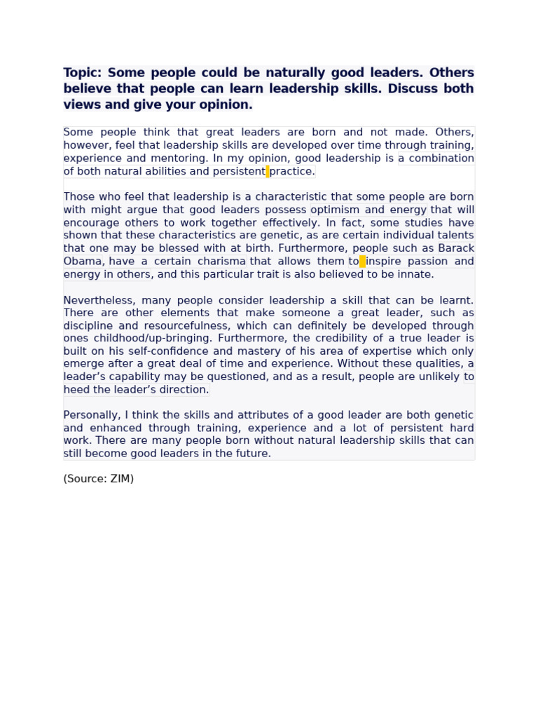 Writing Sample - Leadership | PDF | Leadership | Skill