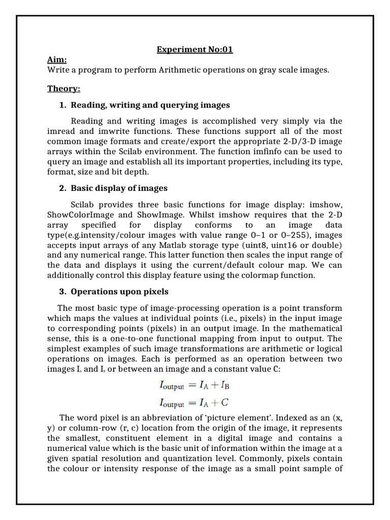 IPMV Experiment No 1 (Arithmatic Operators) | PDF | Infrared | Medical Imaging
