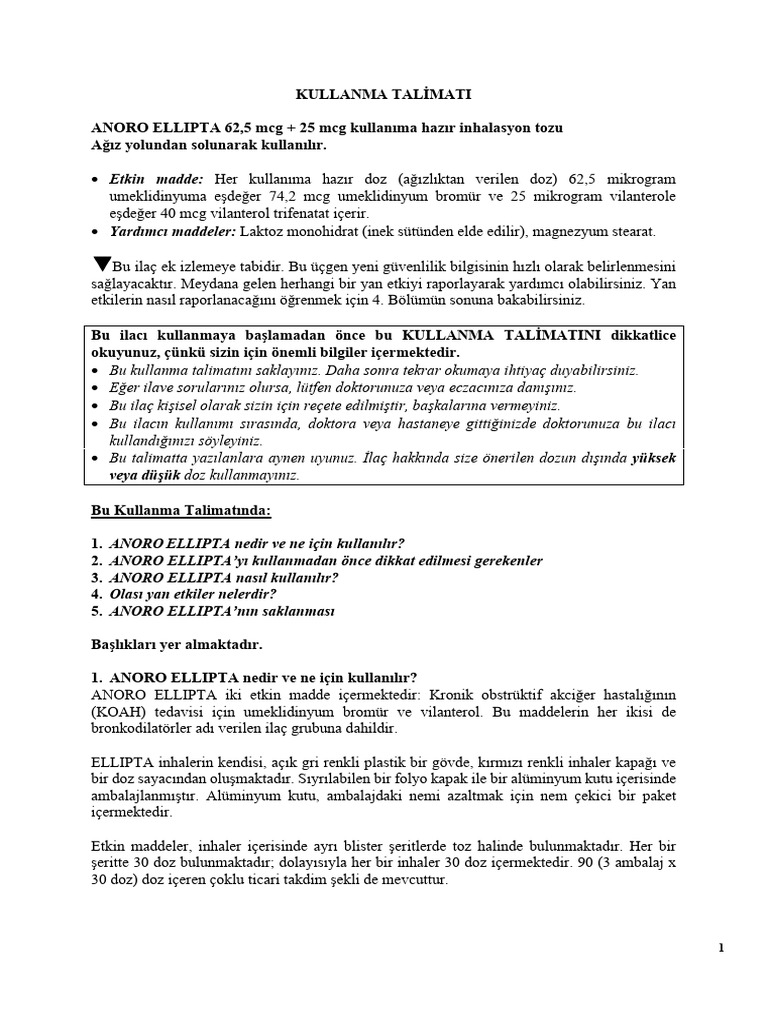 Anoro Ellipta 62 5 MCG 25 MCG Kullanima Hazir Inhalasyon Tozu KT | PDF