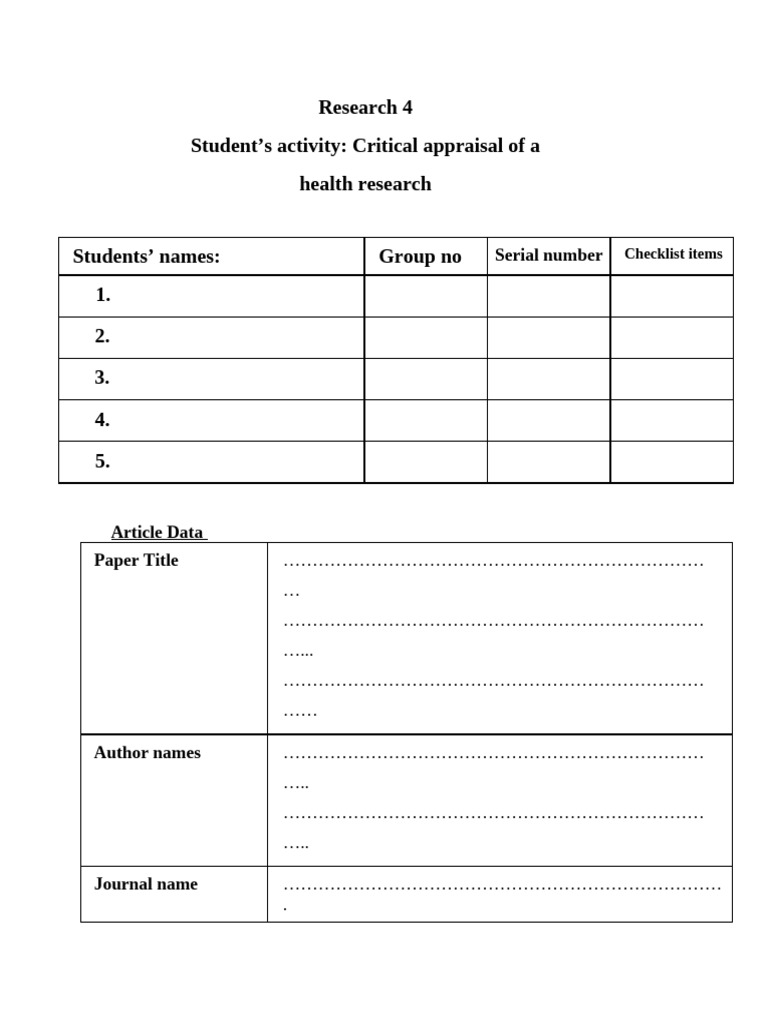 Critical appraisal checklist 2 | PDF | Methodology | Quantitative Research