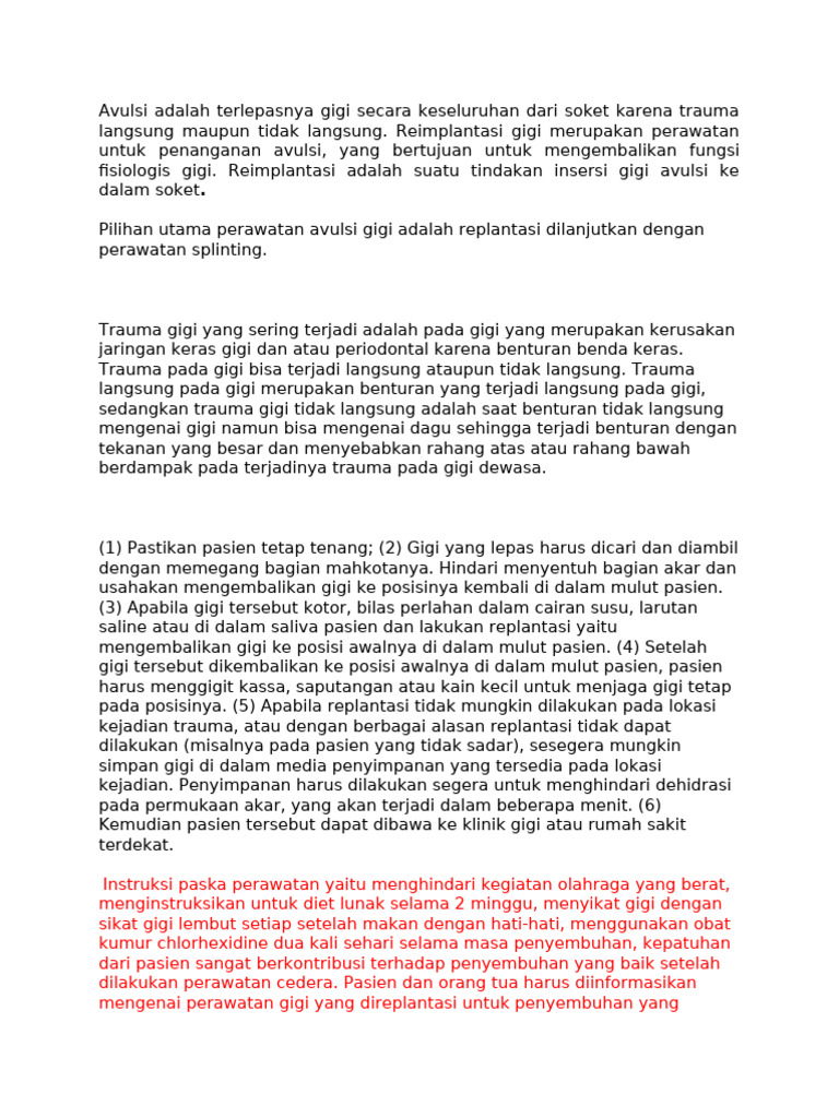 Avulsi Adalah Terlepasnya Gigi Secara Keseluruhan Dari Soket Karena ...