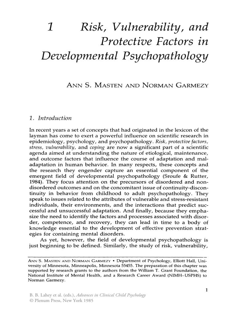 1 Risk, Vulnerability, and Protective Factors in Developmental ...