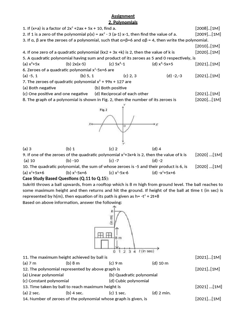 Assignment CH 2 Polynomial PYQ | PDF | Polynomial | Zero Of A Function