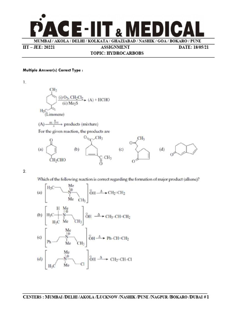 IIT-JEE Hydrocarbons Assignment 2021 | PDF