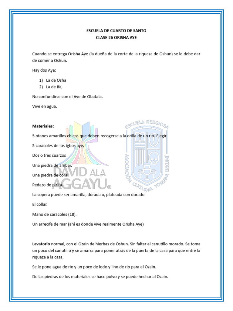 Cómo atender a Orisha Aye | PDF | Santeria
