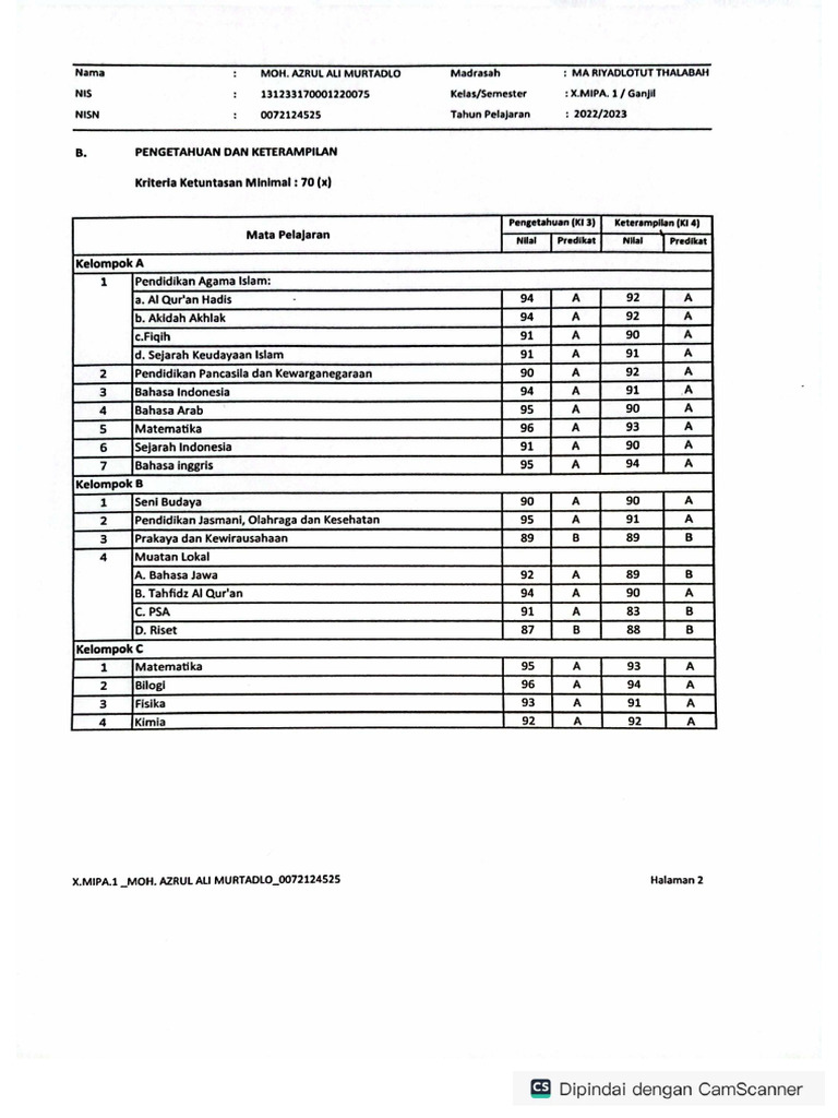 Rapot Semester 1 | PDF
