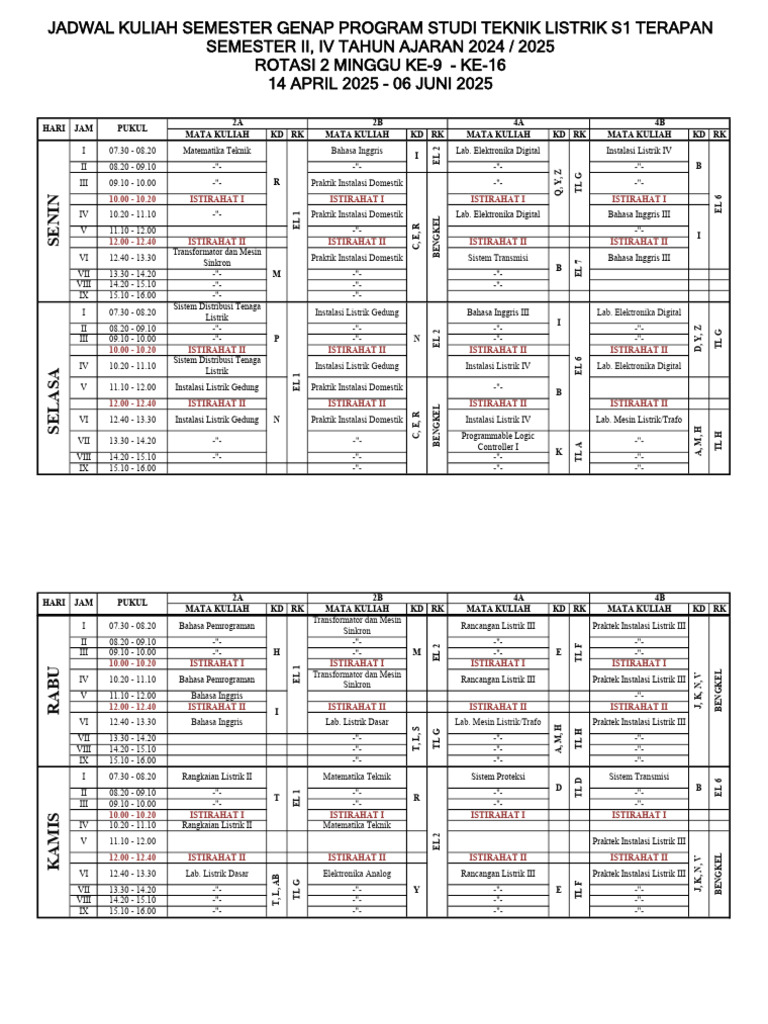 Jadwal Kuliah S1 Terapan Semester Genap R2 2024-2025-v2 | PDF