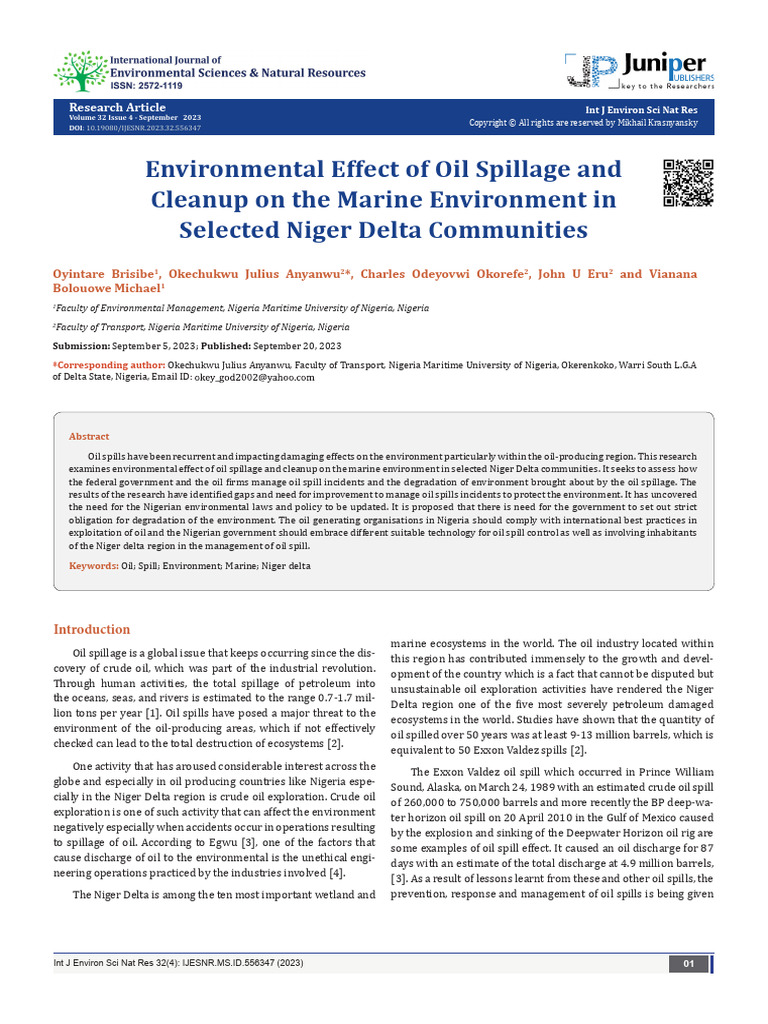 Environmental Effect of Oil Spillage and Cleanup o | PDF | Oil Spill ...