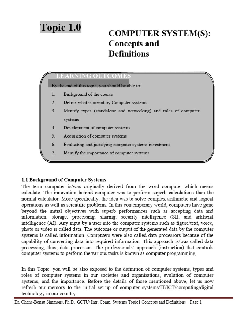 Topic_1.0 Computer_Syst_Concepts and Definitions 3 | PDF | System ...