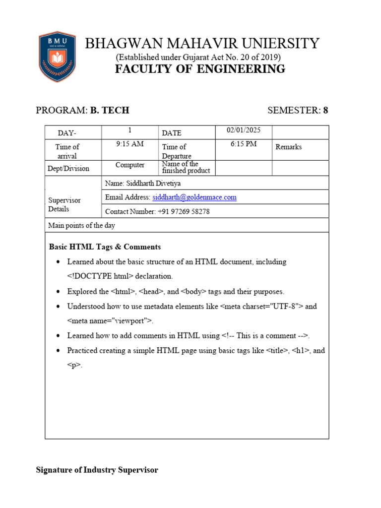 Dhrumil Patel Daily Final | PDF | Html Element | Html