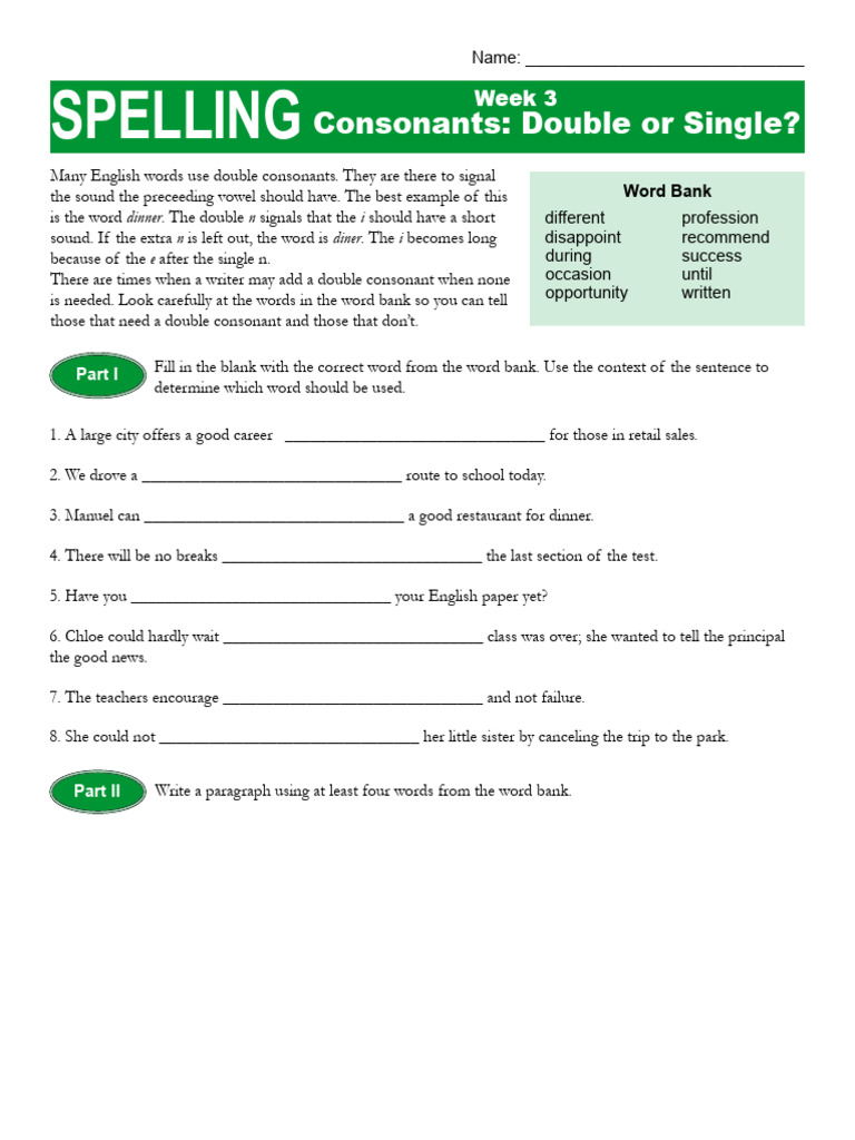 WK 3 Consonants Double or Single | PDF | Spelling | English Language