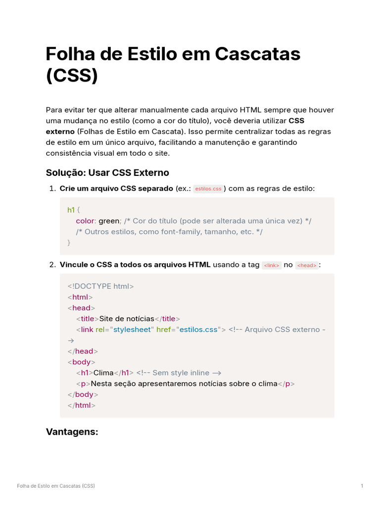 Folha de Estilo em Cascatas (CSS) | PDF