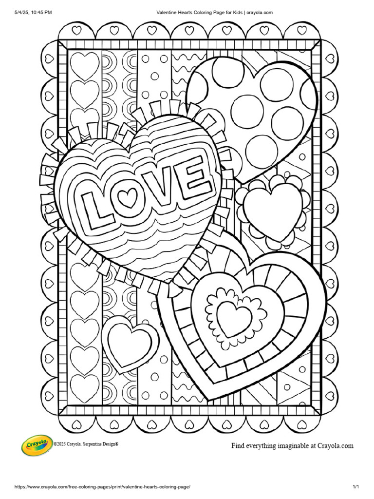 Valentine Hearts Coloring Page For Kids | PDF