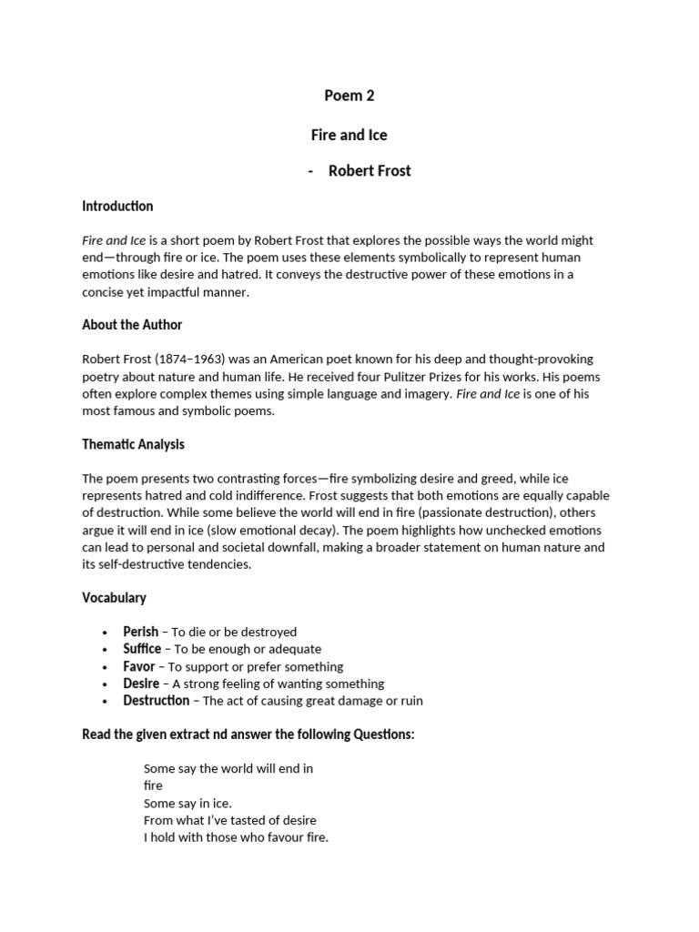 Fire and Ice Notes | PDF | Poetry