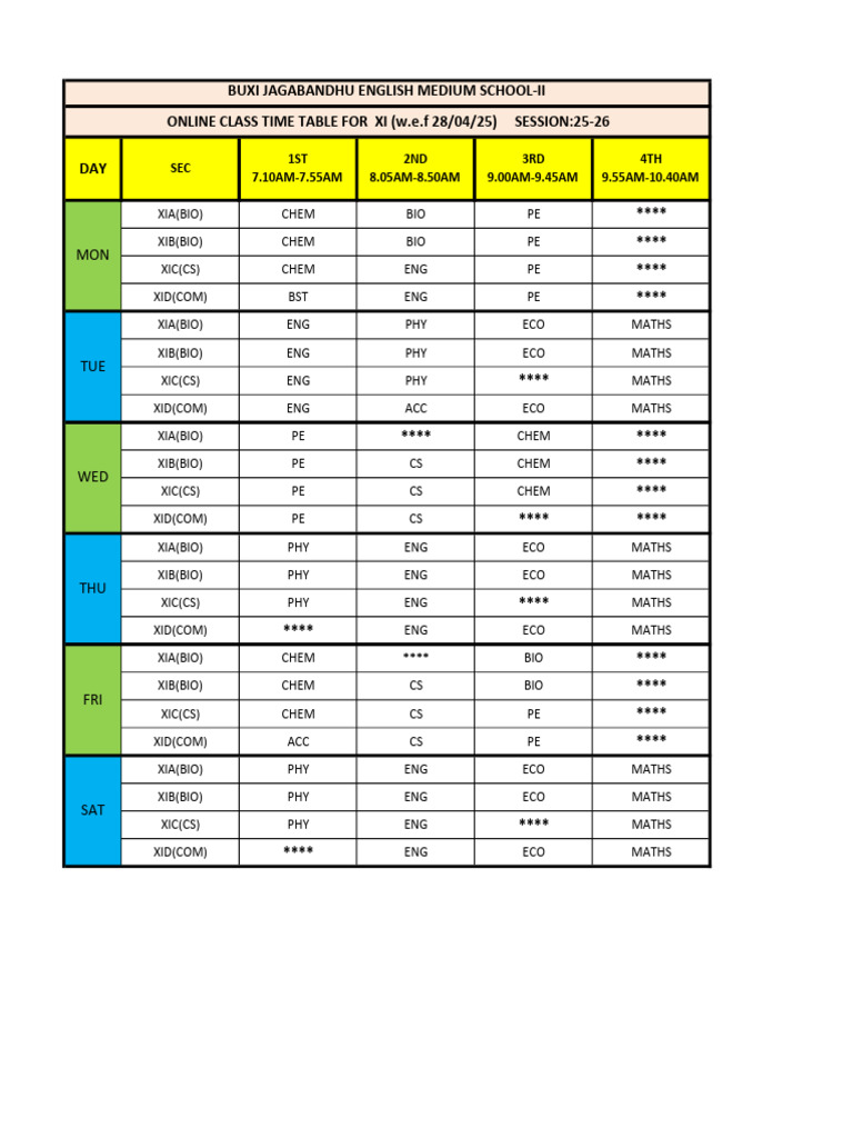 Xi Online Class Timetable | PDF