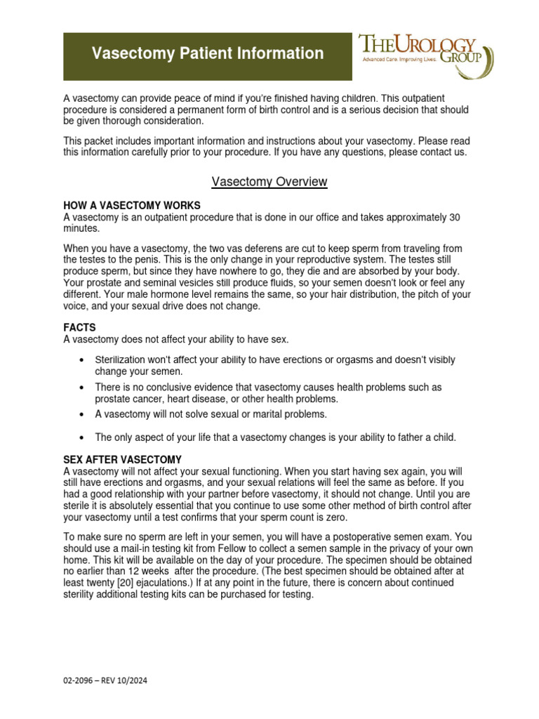 TUG Vasectomy Packet and Consent Form Apr 2022 | PDF | Medical ...