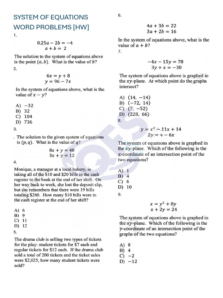 System of Equations HW | PDF