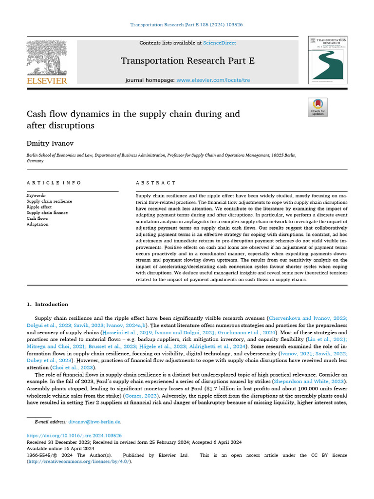 Transportation Research Part E: Dmitry Ivanov | PDF | Supply Chain ...