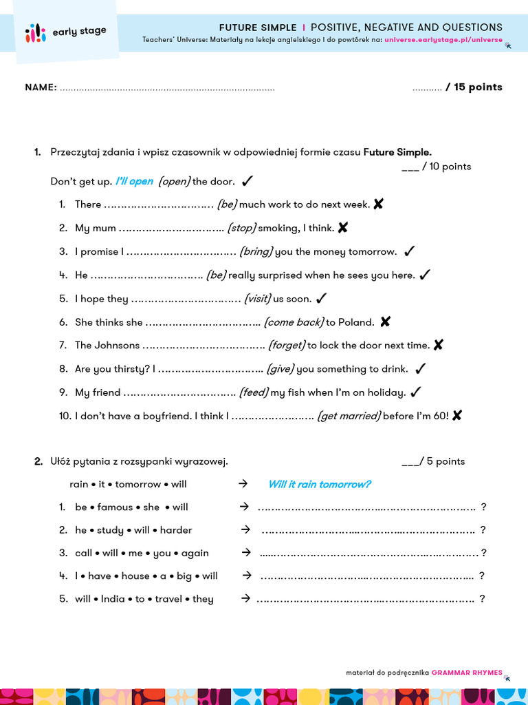 Future Simple Exercises: Positive & Negative | PDF