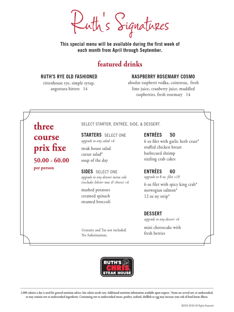 25 - Ruths Signatures Menu - AVL - Digital | PDF | Salad | Desserts