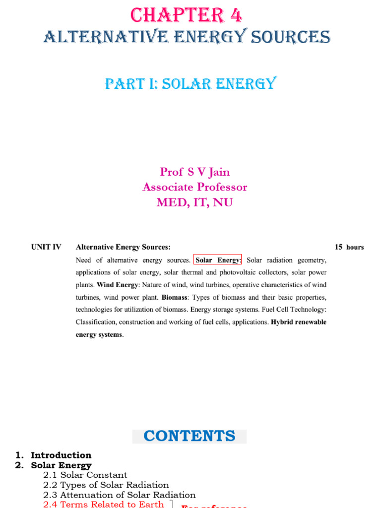 CH 4 Alternative Energy Sources Part I Solar Energy | PDF | Solar ...