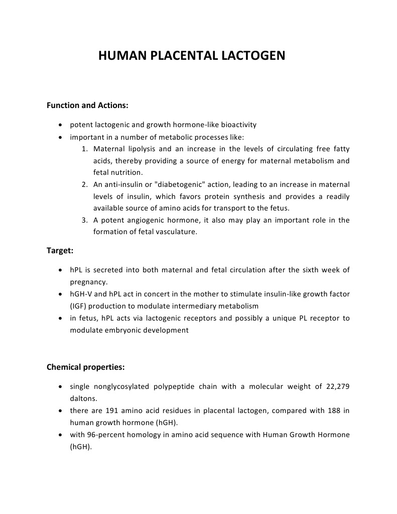 Human Placental Lactogen | PDF | Fetus | Growth Hormone