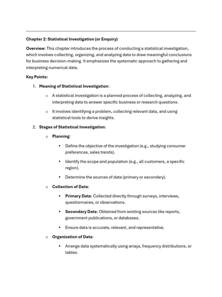 Chapter-2 Statistical Investigaton | PDF | Statistics | Coefficient Of Variation