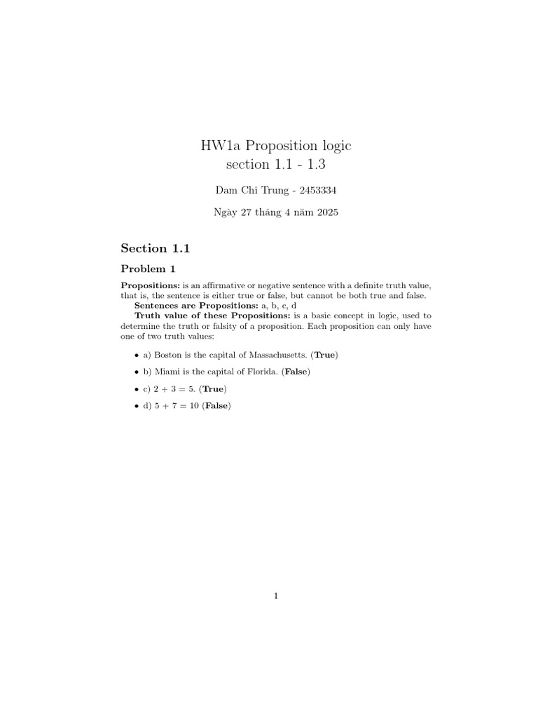 HW1a Proposition Logic | PDF | Grammar | Mathematics