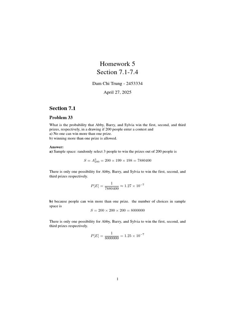 HW5 Discrete Probability | PDF | Expected Value | Random Variable