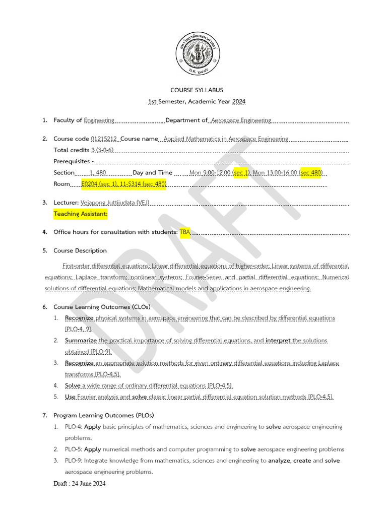 Aerospace Engineering Maths Syllabus | PDF | Differential Equations ...