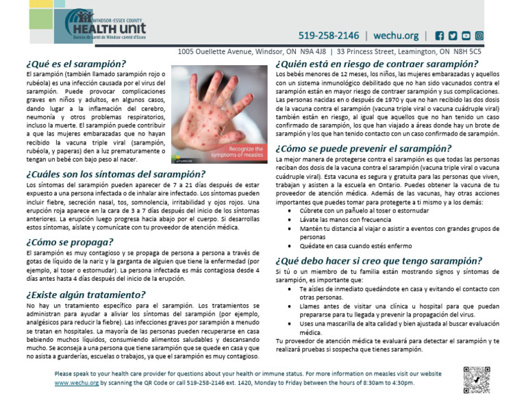 Hoja Informativa - Sarampion - Wechu 1 | PDF | Sarampión | Vacunas